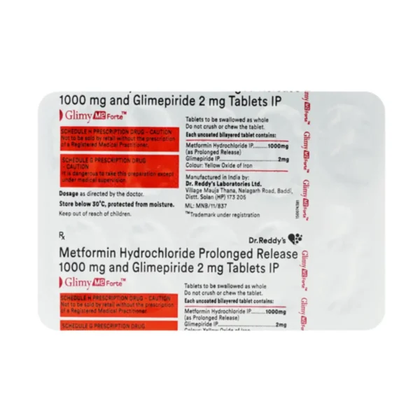 GLIMY M2 FORTE (Glimepiride (2mg) + Metformin (1000mg)) - Nirman Bio Pharma