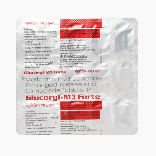 GLUCORYL M3 FORTE (Glimepiride (3mg) + Metformin (1000mg)) - Nirman Bio ...
