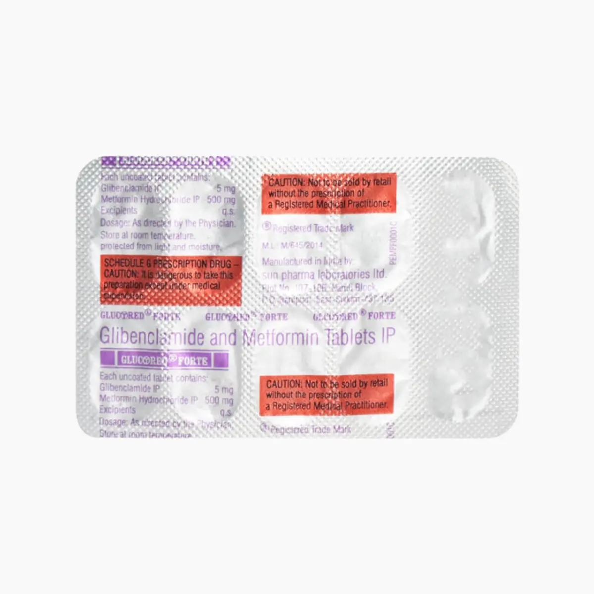 GLUCORED FORTE (Glibenclamide (5mg) + Metformin (500mg)) - Nirman Bio ...